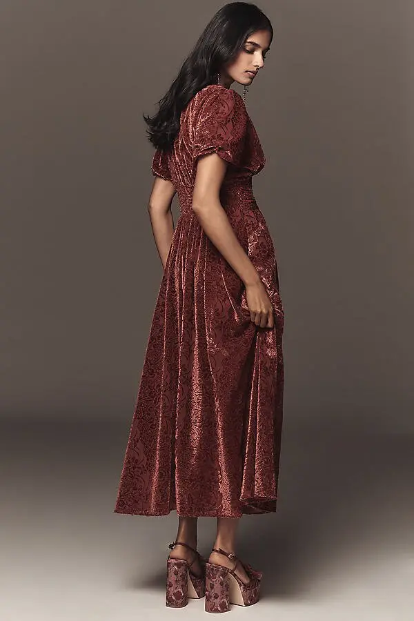 Anthropologie Velvet Button-Front Dress In Red - 78% Off | Editorialist