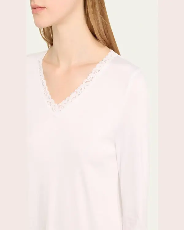 Hanro Mots Lace-trim Cotton Nightgown - White