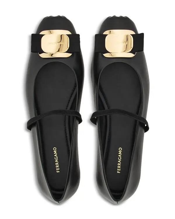 FERRAGAMO Zina Bow Mary Jane Ballet Flats - Black
