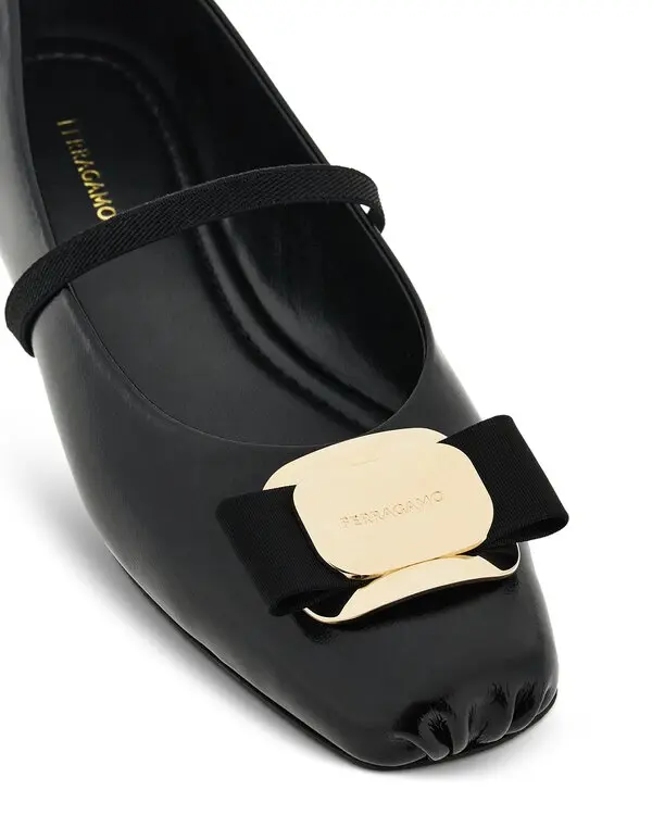 FERRAGAMO Zina Bow Mary Jane Ballet Flats - Black