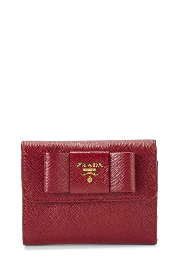 Prada Saffiano Bow Compact Wallet - Red