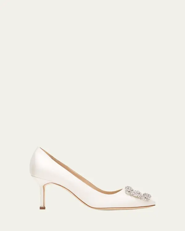 Manolo Blahnik Hangisi Satin Buckle Pumps - Cream