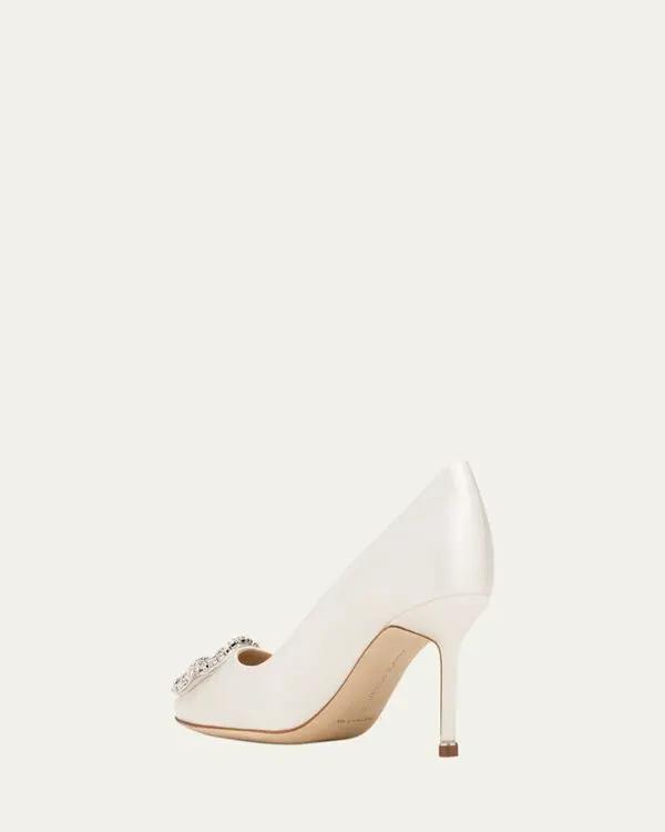 Manolo Blahnik Hangisi Satin Buckle Pumps - Cream