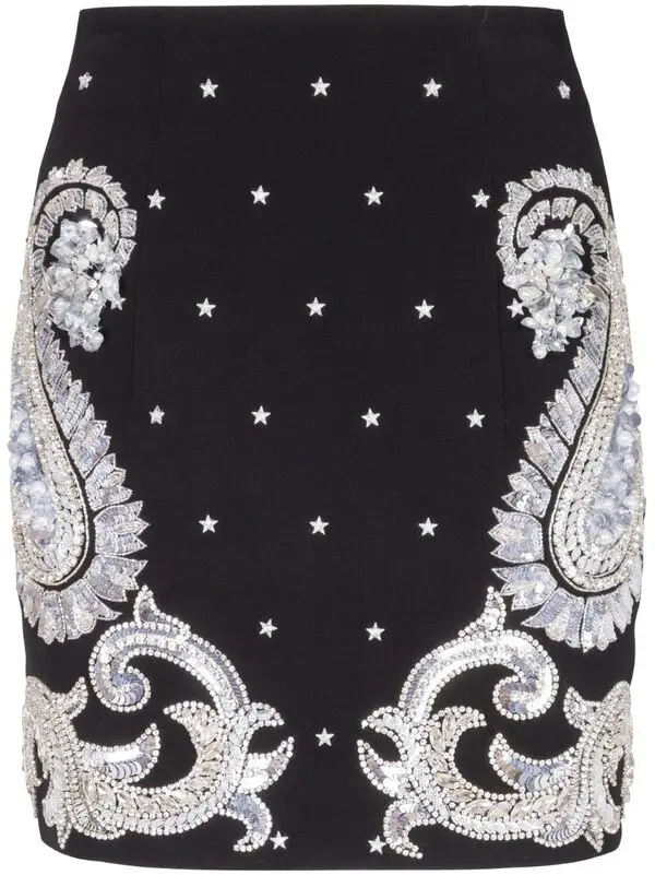 Balmain Paisley-embroidered Mini Skirt - Black