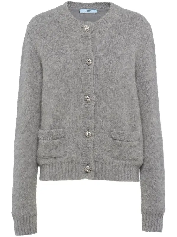 Prada Crystal-button Cashmere Cardigan