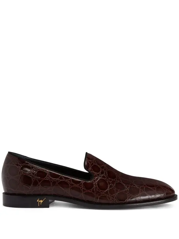GIUSEPPE ZANOTTI Gatien Crocodile-effect Leather Loafers - Brown