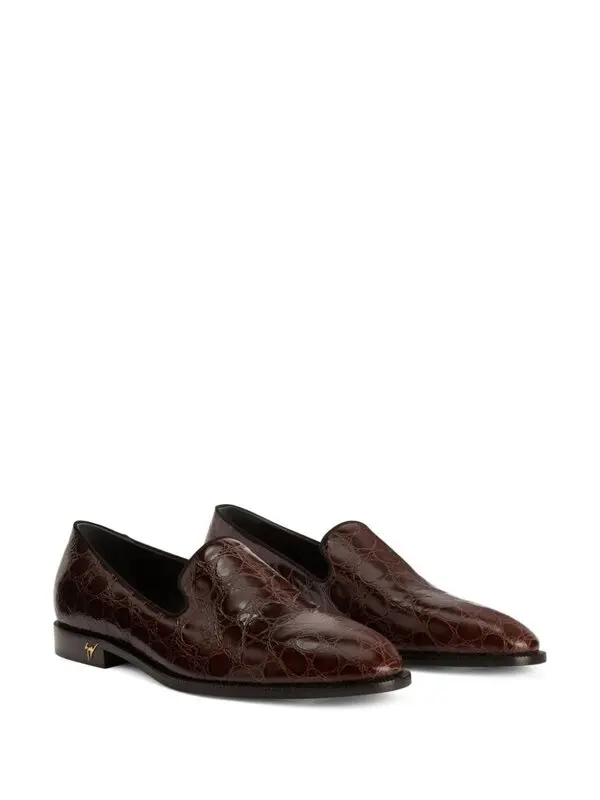 GIUSEPPE ZANOTTI Gatien Crocodile-effect Leather Loafers - Brown