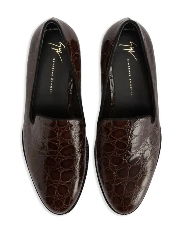 GIUSEPPE ZANOTTI Gatien Crocodile-effect Leather Loafers - Brown