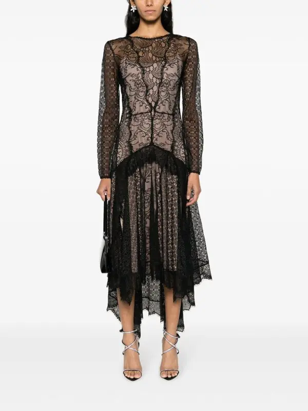 Alberta Ferretti Floral-lace Ruffled Midi Dress