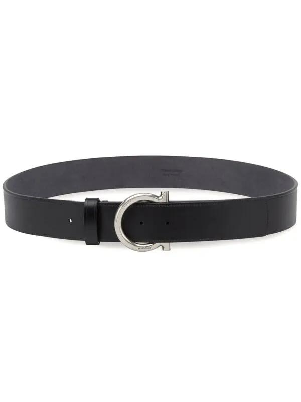 FERRAGAMO Gancini Buckle Leather Belt - Black