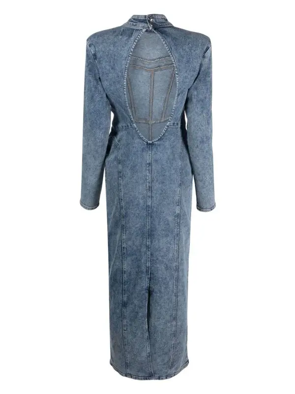 Gestuz Denim Maxi Dress With Fringe Detailing - Blue