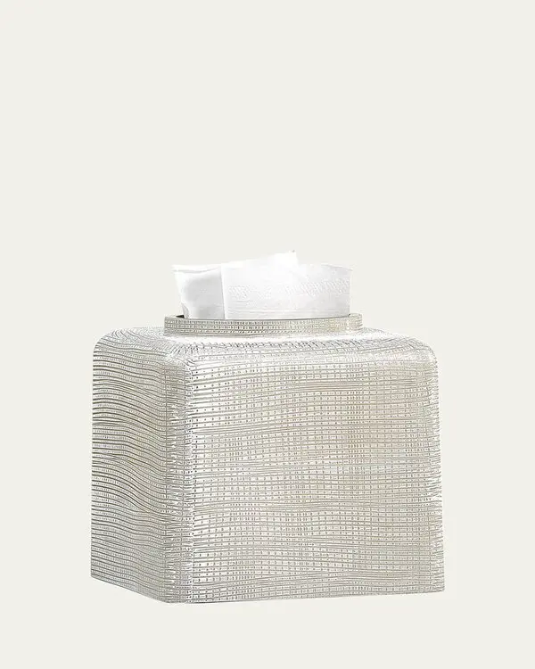 LABRAZEL Woven Tissue Box Cover, Platinum - Silver/white