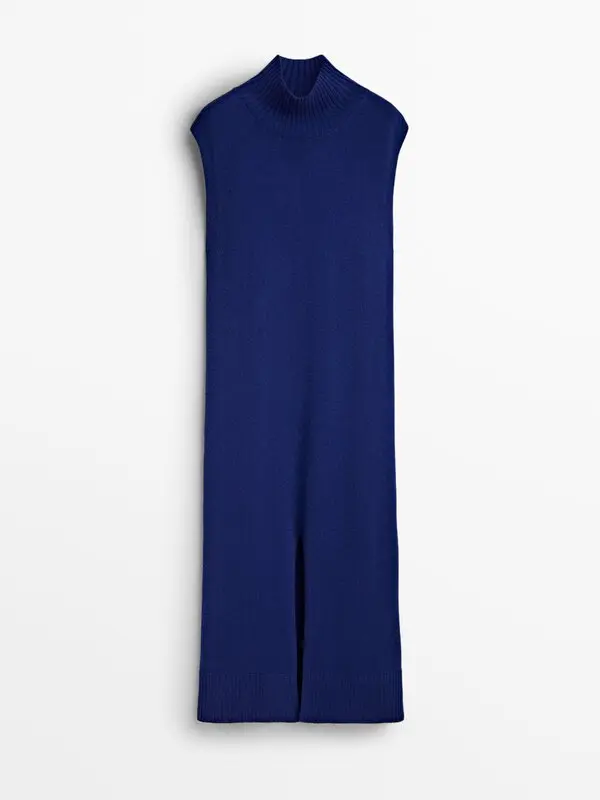 Massimo Dutti High Neck Knit Dress - Blue | Editorialist