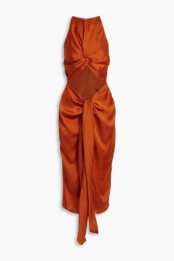 ANDREA IYAMAH Reni Knotted Cutout Satin Midi Dress - Orange
