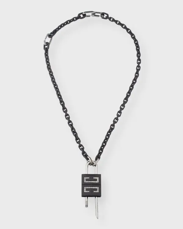 Givenchy Small 4g Crystal Lock Pendant Necklace - Black Silvery