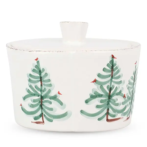 VIETRI Lastra Holiday Sugar Bowl - Green