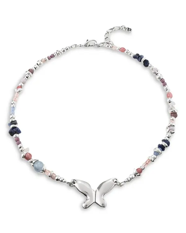 UNODE50 Sterling -plated Necklace With Multicolor Handmade Crystals And Butterfly Motif