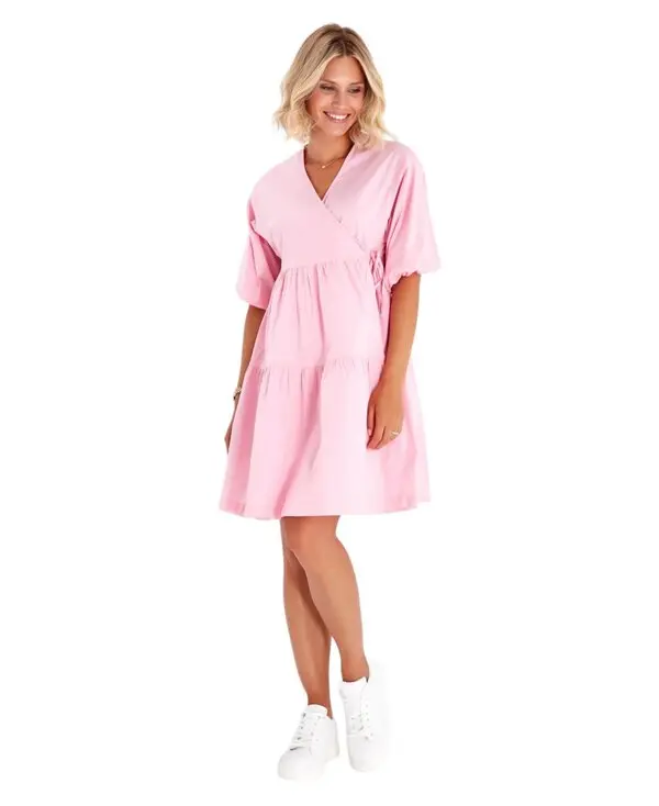 Accouchee A-Line Maternity/Nursing Wrap Dress - Pink | Editorialist