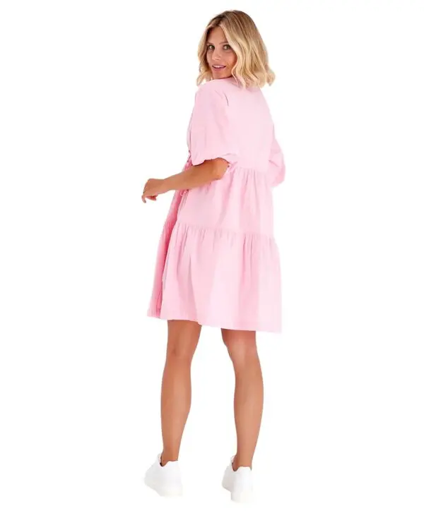 Accouchee Tie Waist A-Line Maternity/Nursing Wrap Dress - Pink |  Editorialist