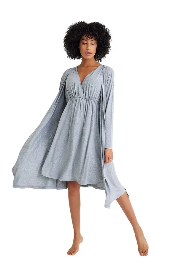 ACCOUCHEE Sleep Well Maternity/nursing Nightgown & Robe Set - Grey
