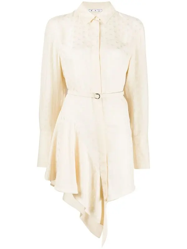 Off-White Asymmetric Ruffled Shirt Dress