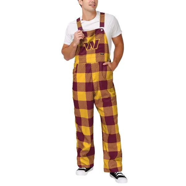 FOCO Washington Commanders Big Logo Plaid Overalls