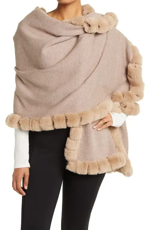 La Fiorentina Faux Fur Trim Wrap Scarf - Oatmeal