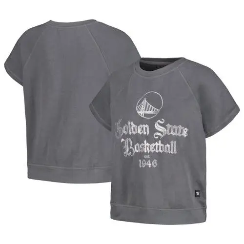 THE WILD COLLECTIVE Golden State Warriors Embroidered Short Sleeve Sweatshirt - Gray