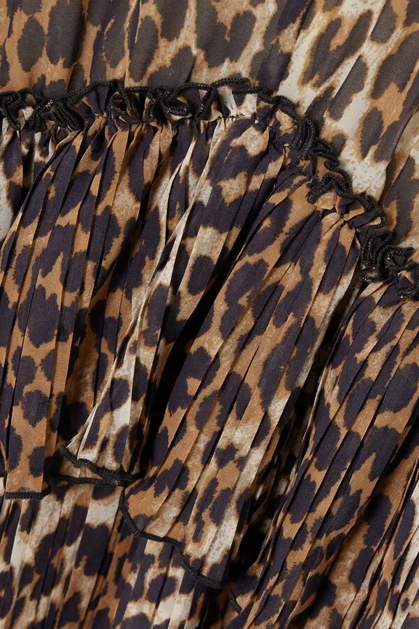GANNI Net Sustain Pleated Leopard-print Recycled-georgette Mini Dress - Animal Print