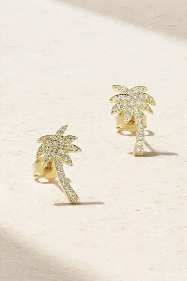 JENNIFER MEYER Mini Palm Tree 18-karat Diamond Stud Earrings - Gold