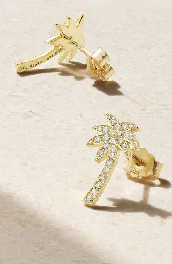 JENNIFER MEYER Mini Palm Tree 18-karat Diamonds Earrings