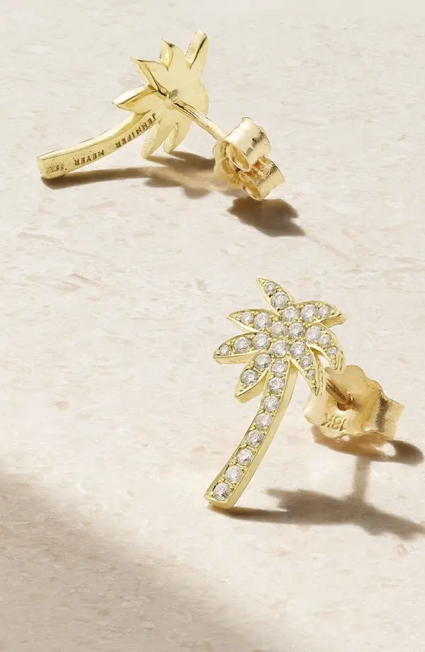 JENNIFER MEYER Mini Palm Tree 18-karat Diamonds Earrings