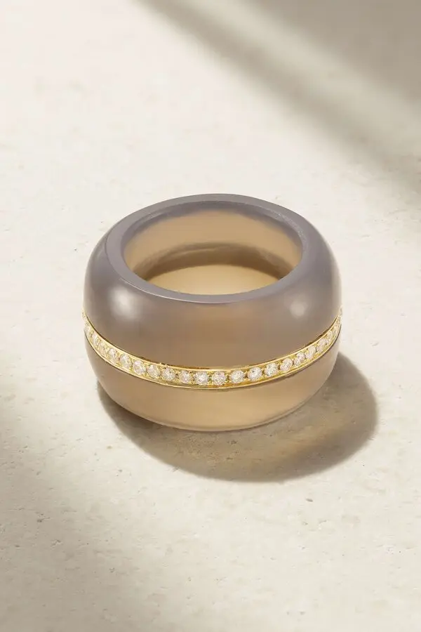 BY PARIAH Net Sustain Pebble Agate And Diamond Ring - Brown
