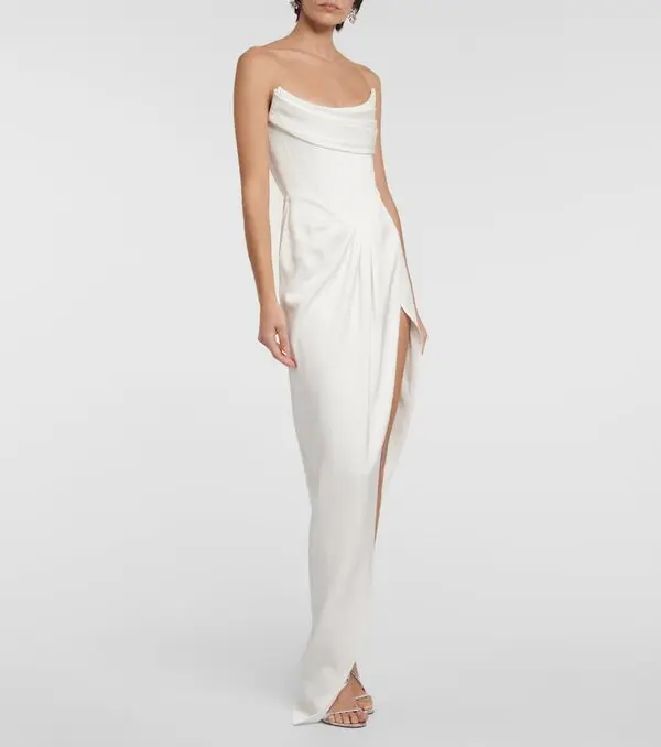 Alex Perry Bridal Draped Satin Crêpe Bustier Gown