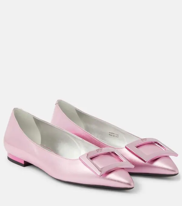 Roger Vivier Gommettine Metallic Leather Ballet Flats Pink