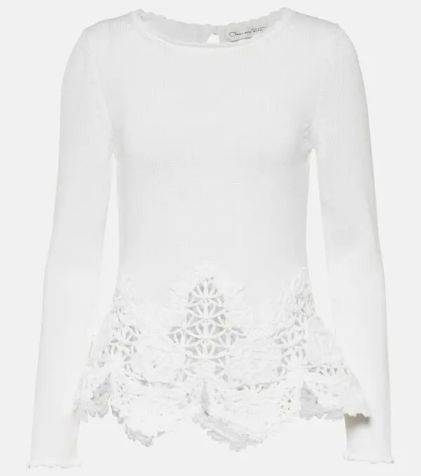 Oscar De La Renta Lace-trimmed Cotton Sweater - White