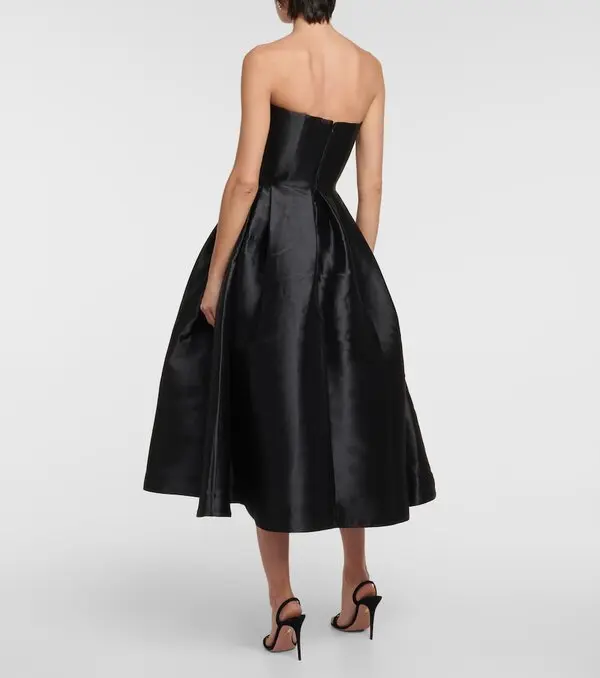 alex perry black strapless dress featuring ruching down the centre front Alex Perry Strapless Faille Midi