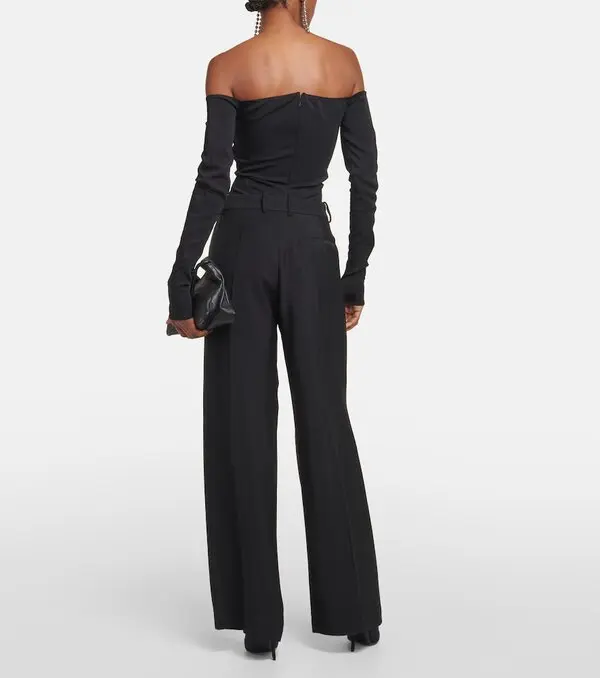 MUGLER Circle Off-shoulder Cutout Bodysuit