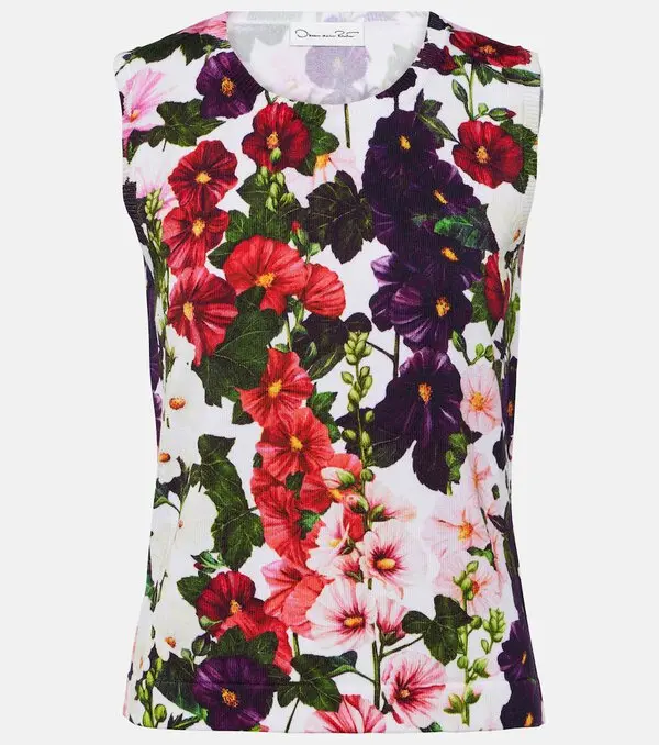 Oscar De La Renta Floral Cotton-blend Tank Top - Multicoloured