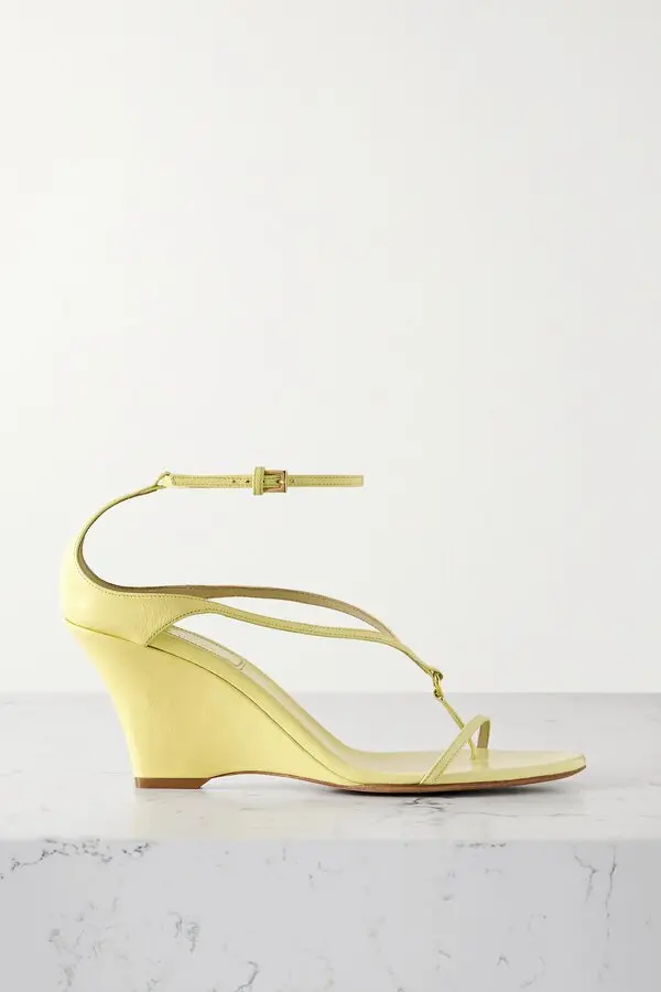 Khaite Marion Embellished Leather Wedge Sandals - Yellow