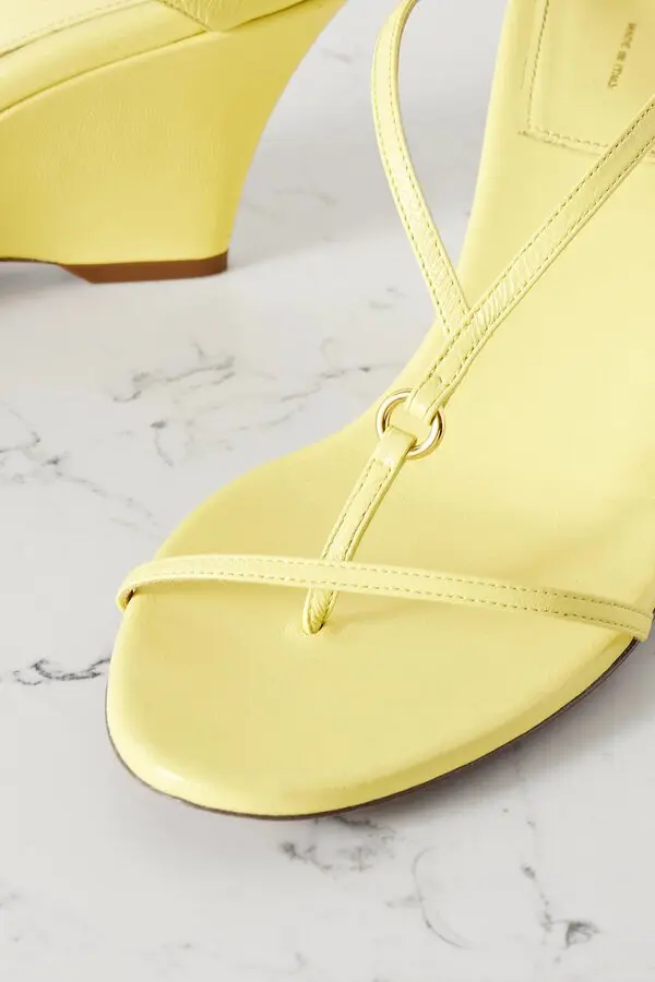 Khaite Marion Embellished Leather Wedge Sandals - Yellow