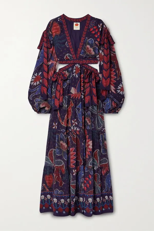 Farm Rio Cutout Printed Georgette Maxi Dress In Blue - 40% Off |  Editorialist