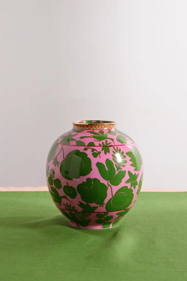 La DoubleJ Bubble Gold-plated Printed Porcelain Vase - Pink