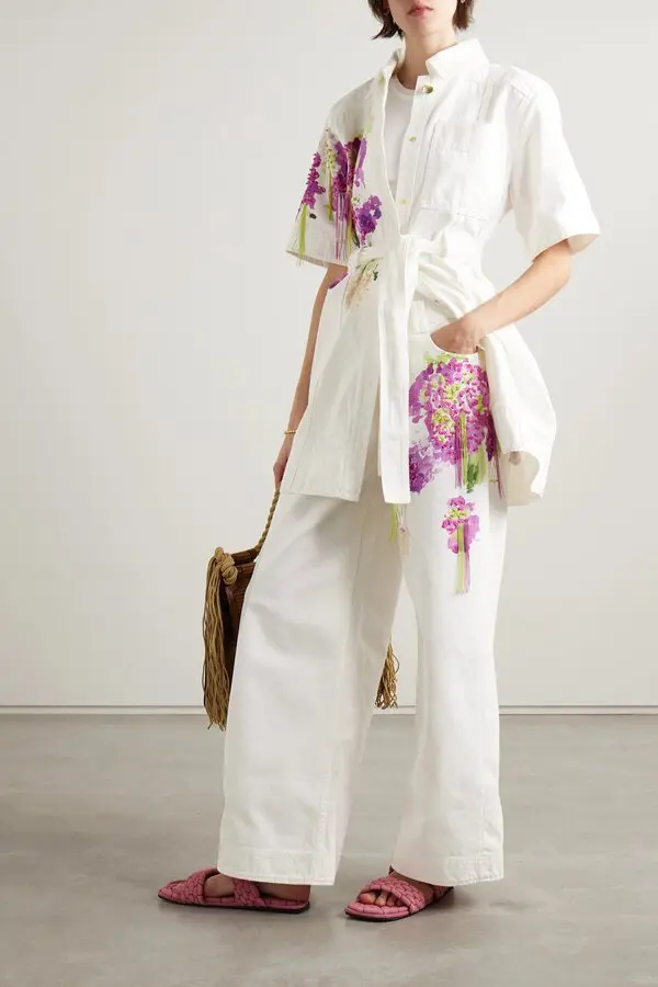 Aje Belted Embellished Printed Denim Mini Shirt Dress In White - 60% Off |  Editorialist