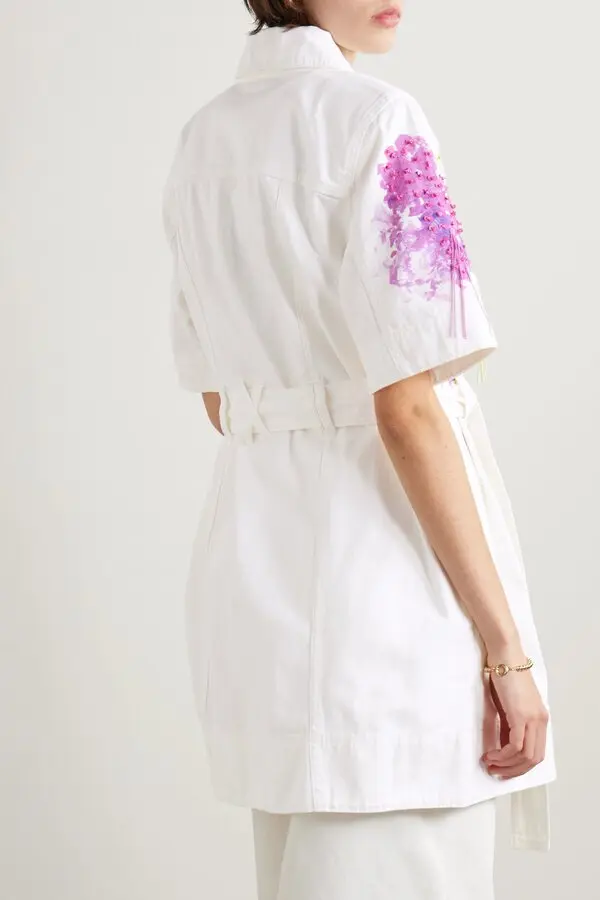 Aje Belted Embellished Printed Denim Mini Shirt Dress In White - 60% Off |  Editorialist