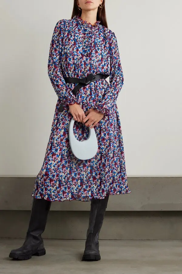 ganni floral georgette midi dress GANNI Floral-Print Georgette Midi Dress