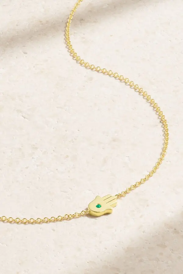 JENNIFER MEYER Mini Hamsa 18-karat Emerald Necklace - Gold