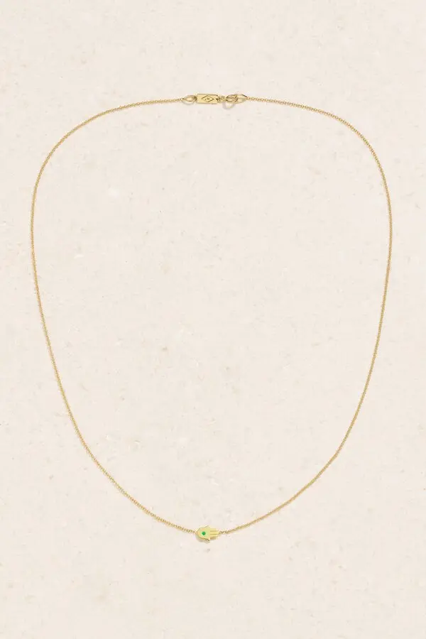 JENNIFER MEYER Mini Hamsa 18-karat Emerald Necklace