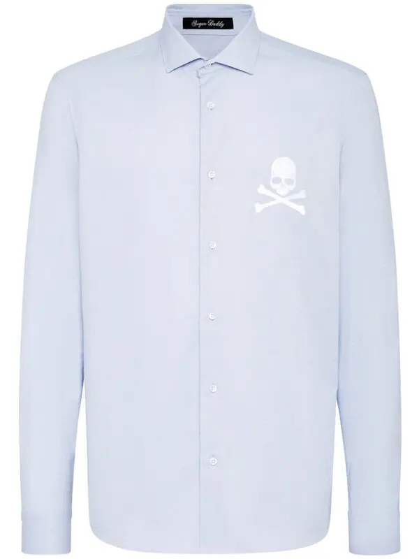 Philipp Plein Sugar Daddy Skull-embroidered Cotton Shirt
