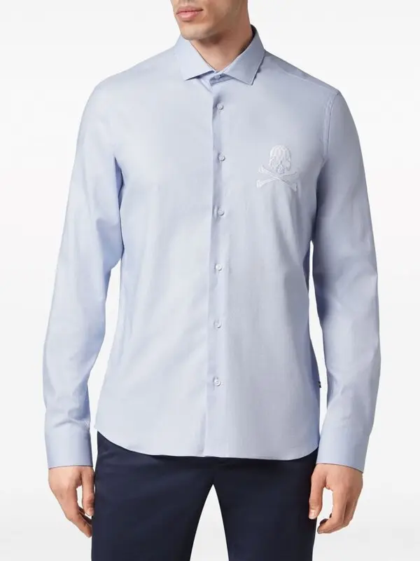 Philipp Plein Sugar Daddy Skull-embroidered Cotton Shirt
